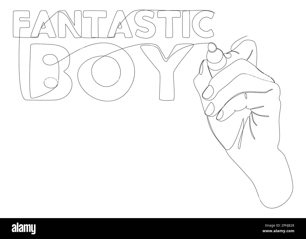 One continuous line of Fantastic Boy text written with a pencil, felt ...