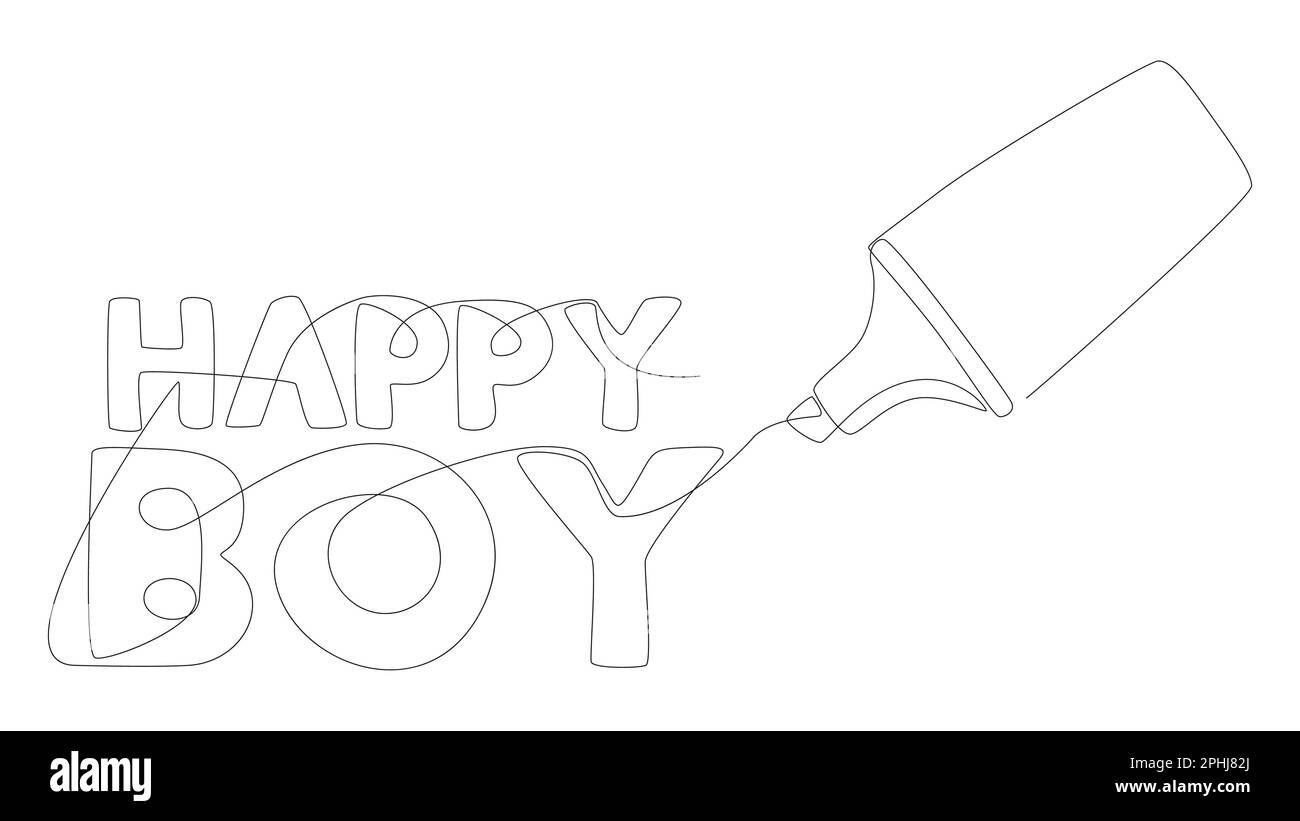One continuous line of Happy Boy text written with a pencil, felt tip ...