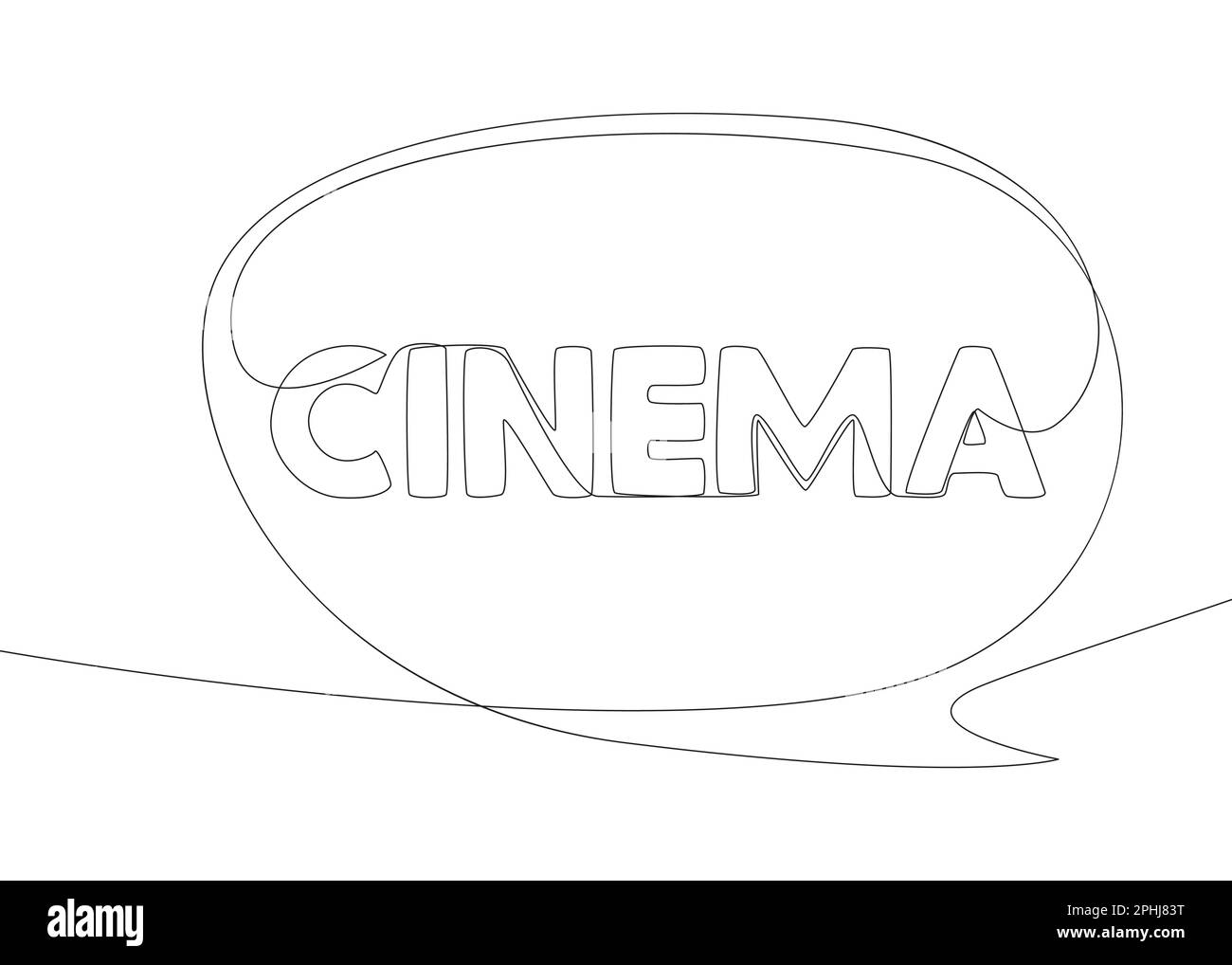 One Continuous Line Of Speech Bubble With Cinema Text Thin Line Illustration Vector Concept