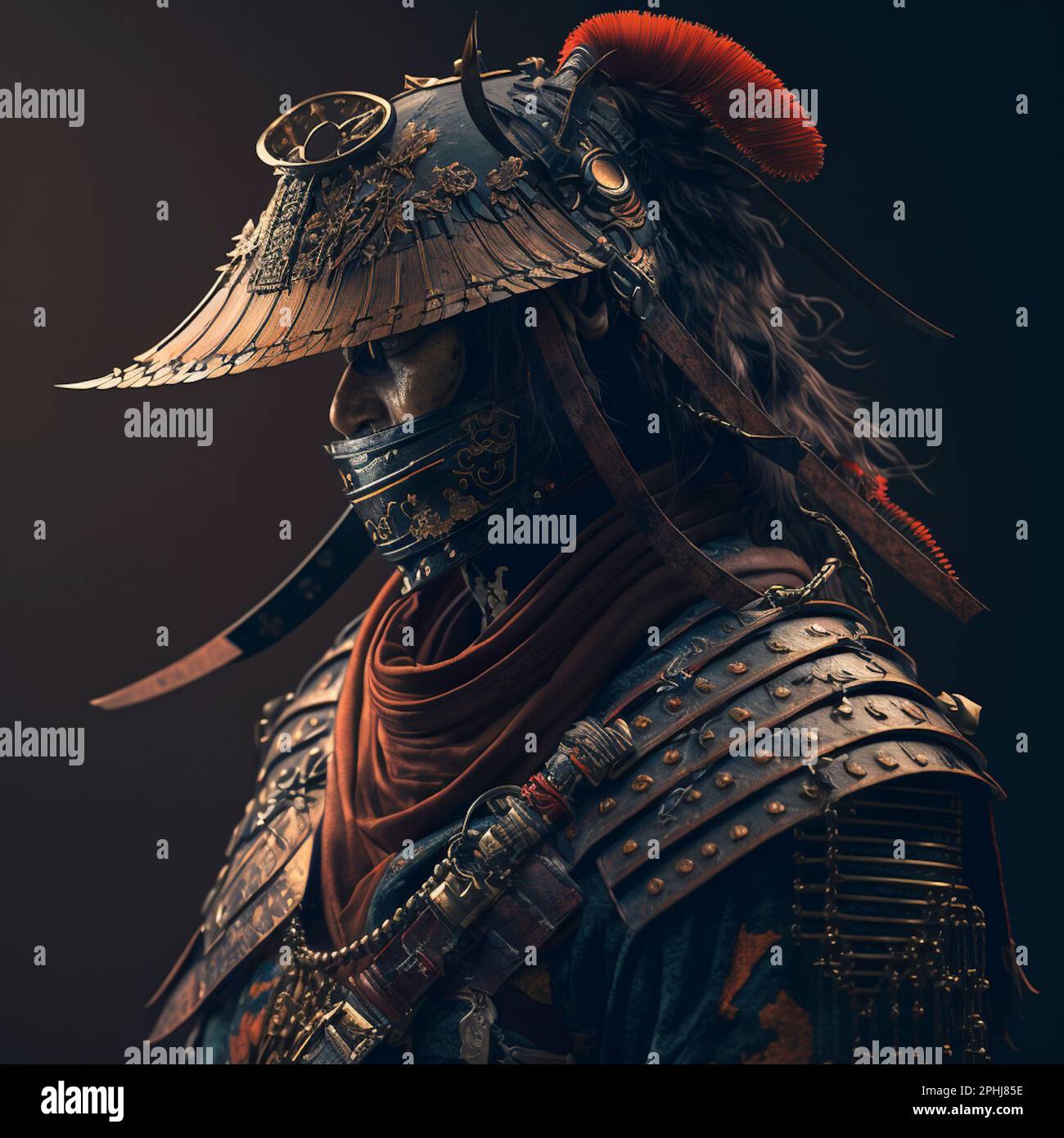 illustration of a Samurai warrior with katana sword and fan Stock Photo ...