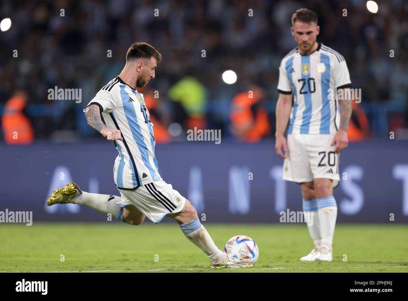 Argentina's Lionel Messi strikes the ball during an international ...