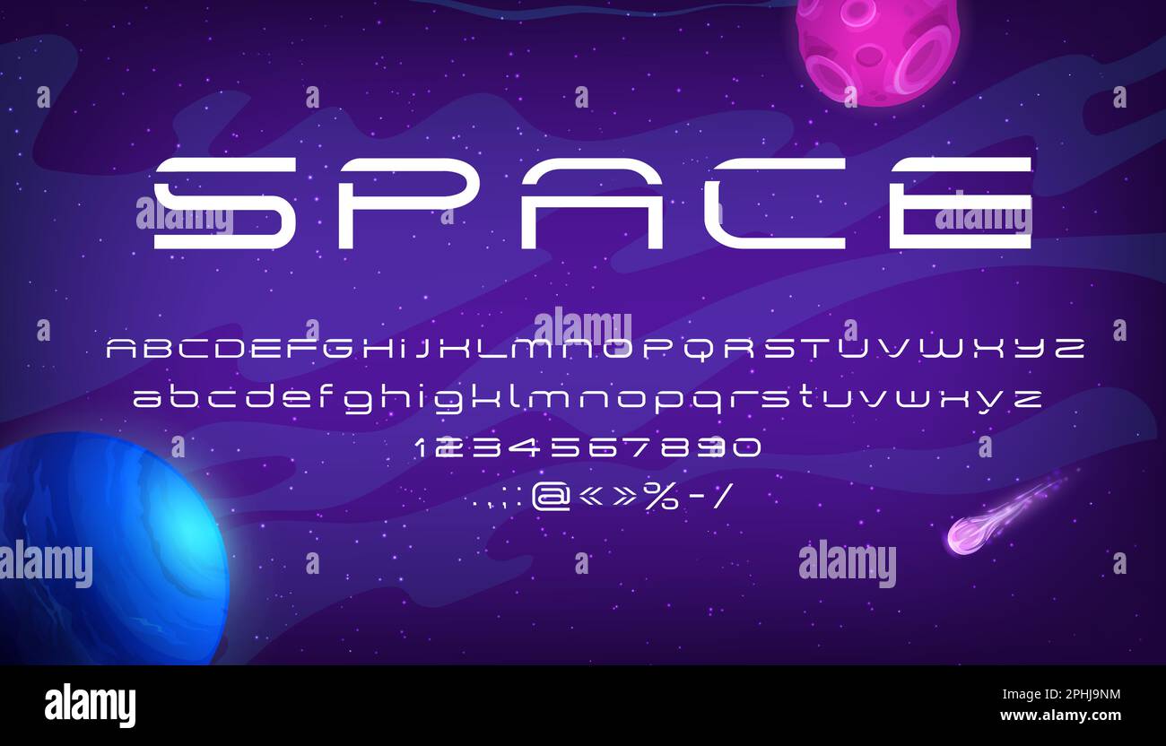 Modern technology space font type, universe typeface and galaxy ...