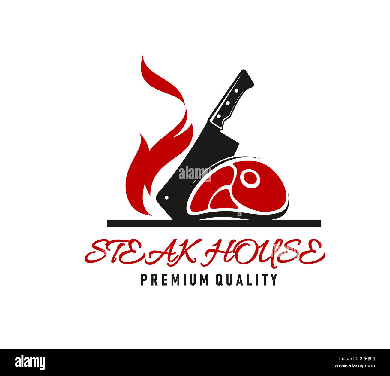 Bbq grill icon, steak house isolated vector label, black and red badge ...