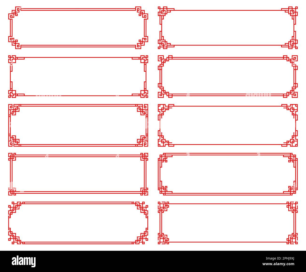 Chinese red frames and borders, Asian geometric line ornament pattern ...