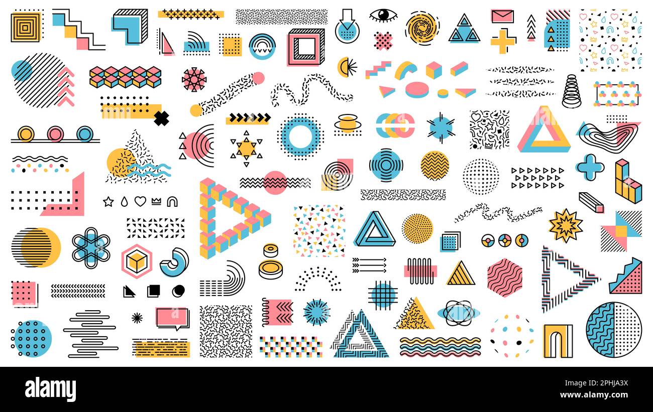 Memphis geometric shapes, abstract modern minimal line patterns, vector ...