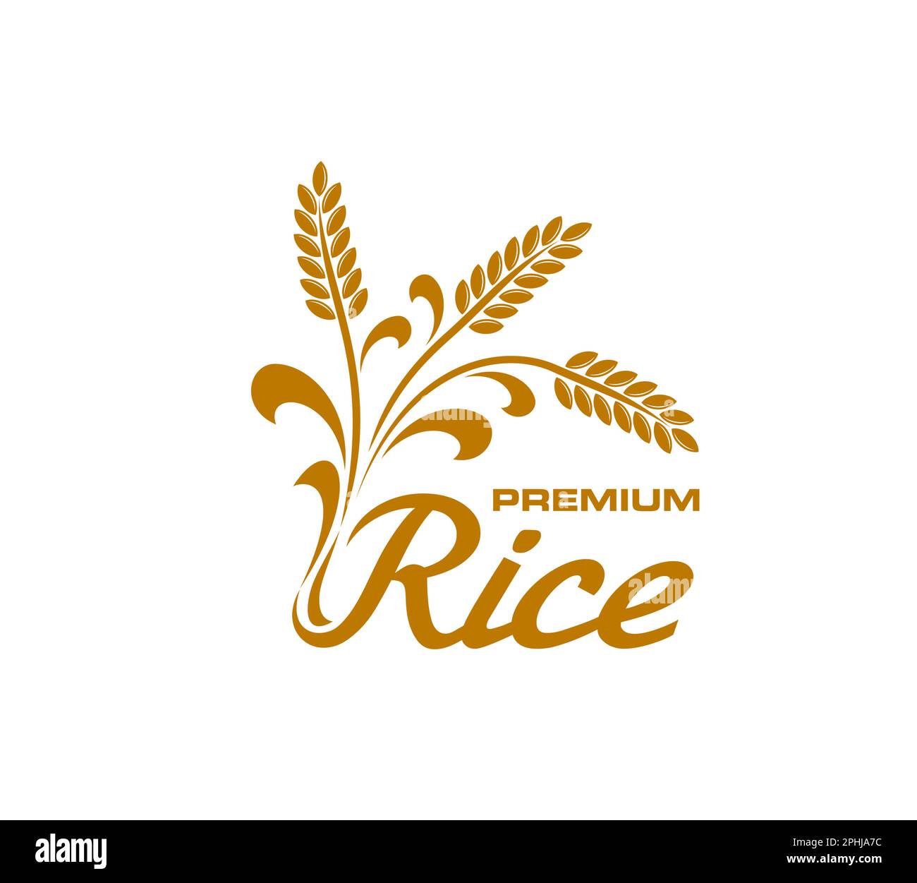 Rice icon, isolated vector badge with golden spikelets, grains and ...