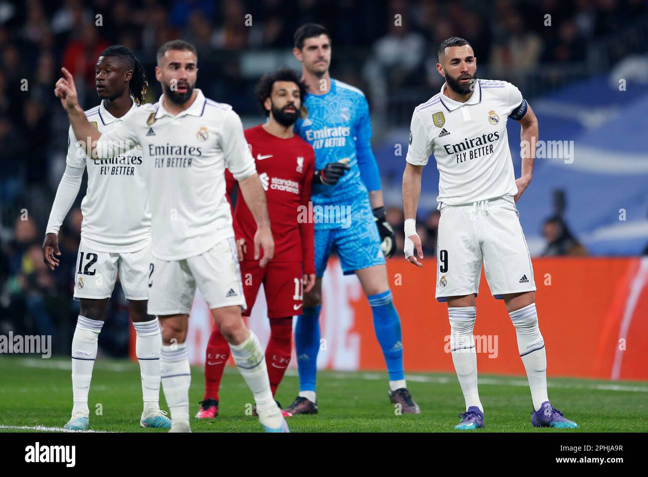 Madrid, Spain. Credit: D. 15th Mar, 2023. Mohamed Salah (Liverpool), Karim Benzema (Real ...