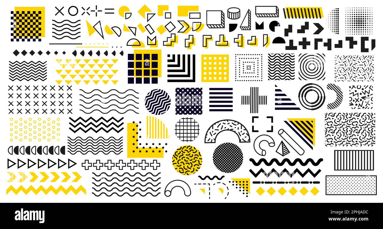 Memphis geometric shapes, abstract modern patterns in line art, vector backgrounds. Memphis ...