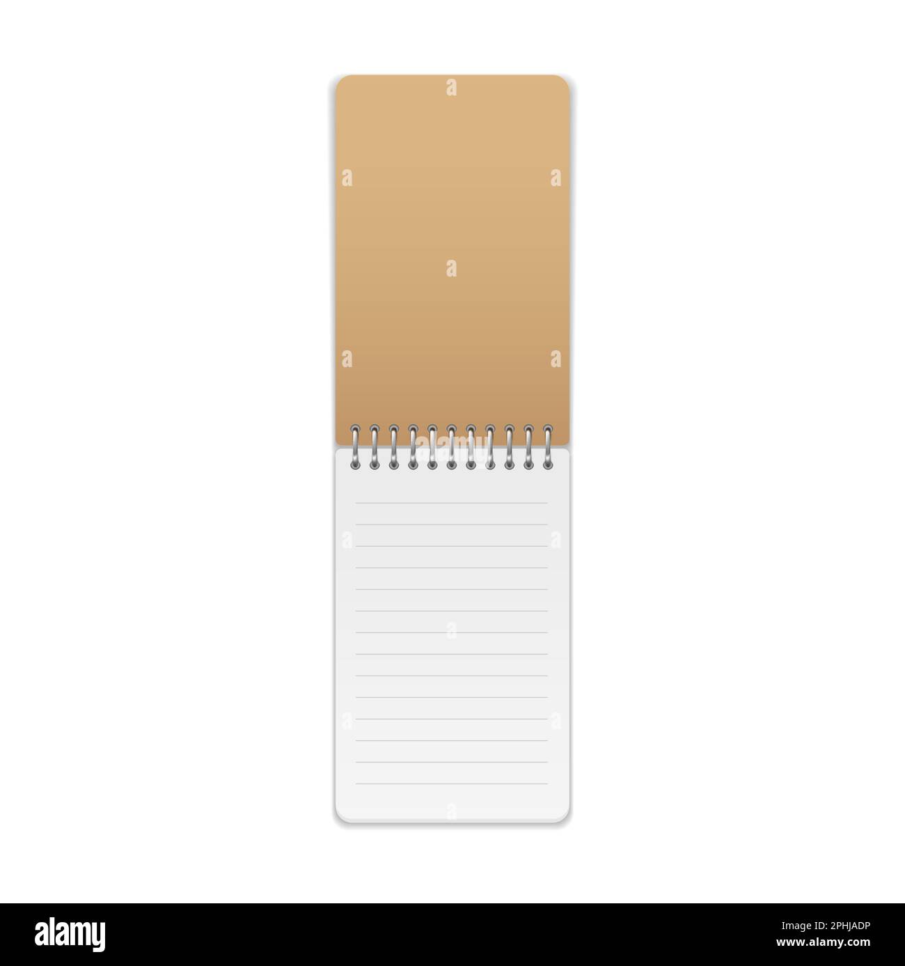 Notebook mockup, realistic vector open vertical blank copybook with ...