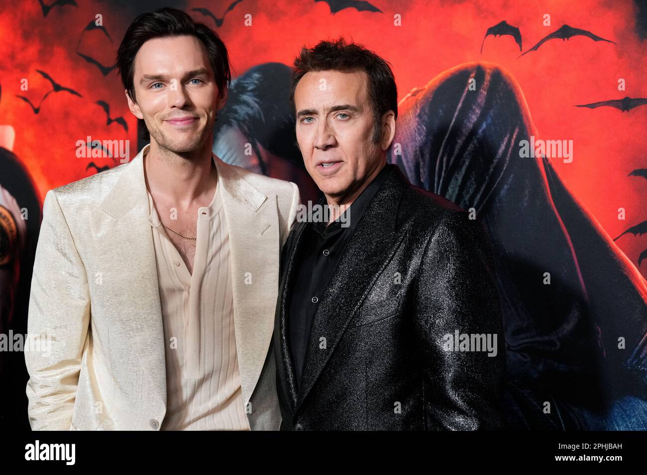 Nicholas Hoult, left, and Nicolas Cage attend the "Renfield," premiere ...