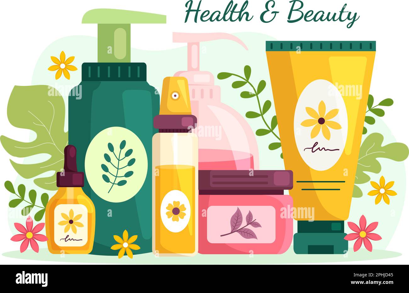 Beauty and Health Illustration with Natural Cosmetics and Eco Products ...
