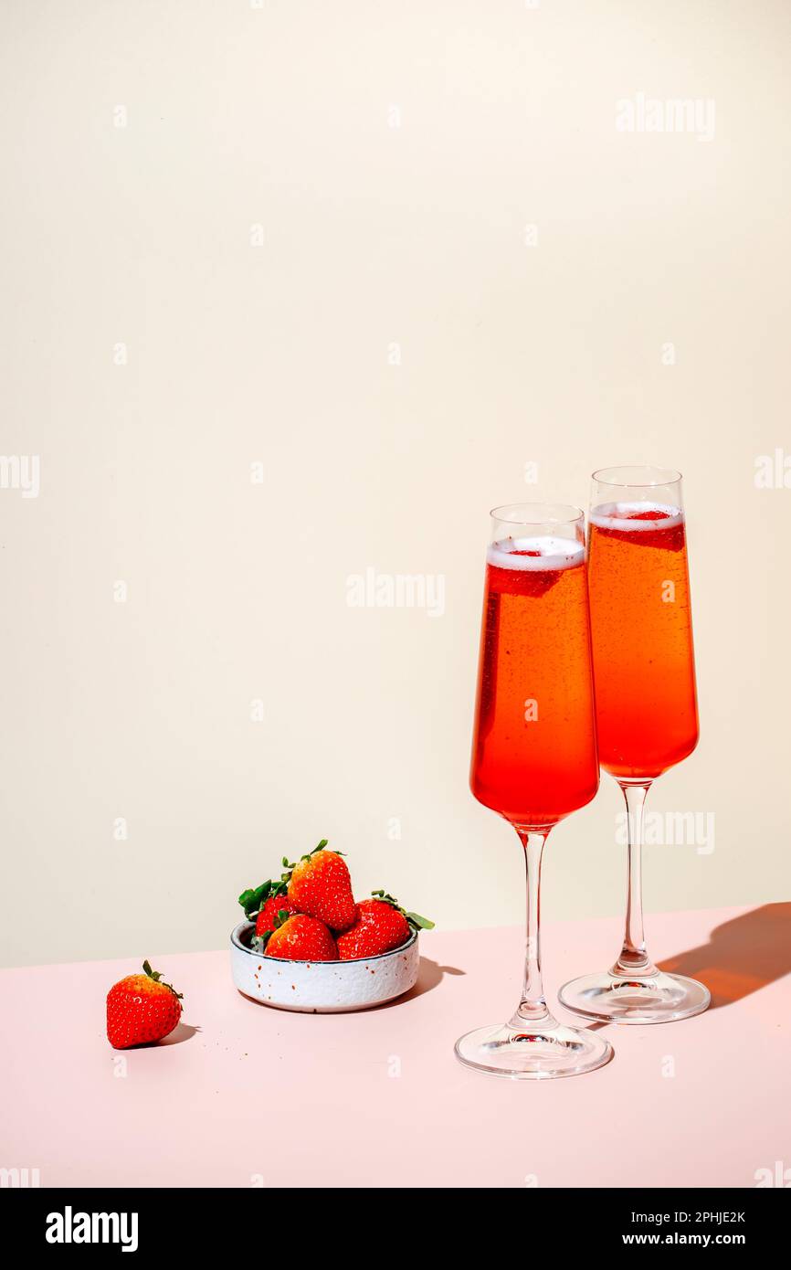 Rossini summer alcoholic cocktail drink with sparkling wine or prosecco ...