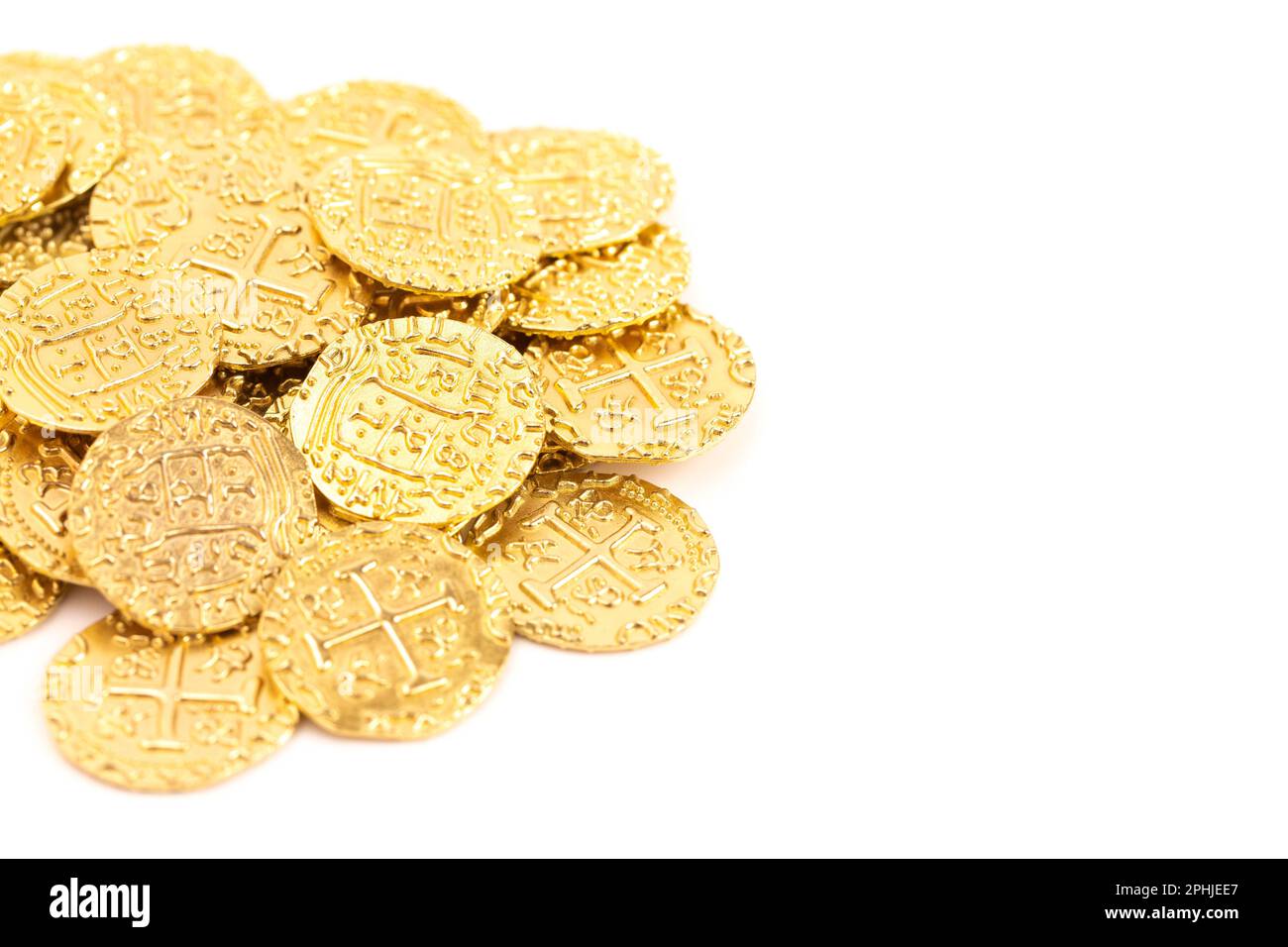 Replica Golden Coin Pirate Treasure Isolated on a White Background ...