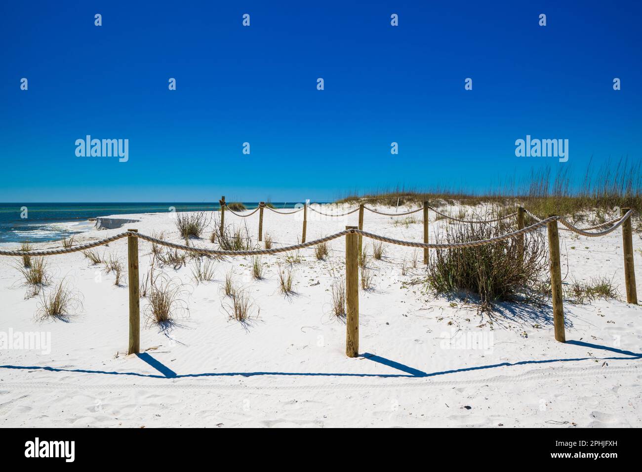 Mexico Beach Florida USA. Rope off area to protect sea oats Stock Photo ...