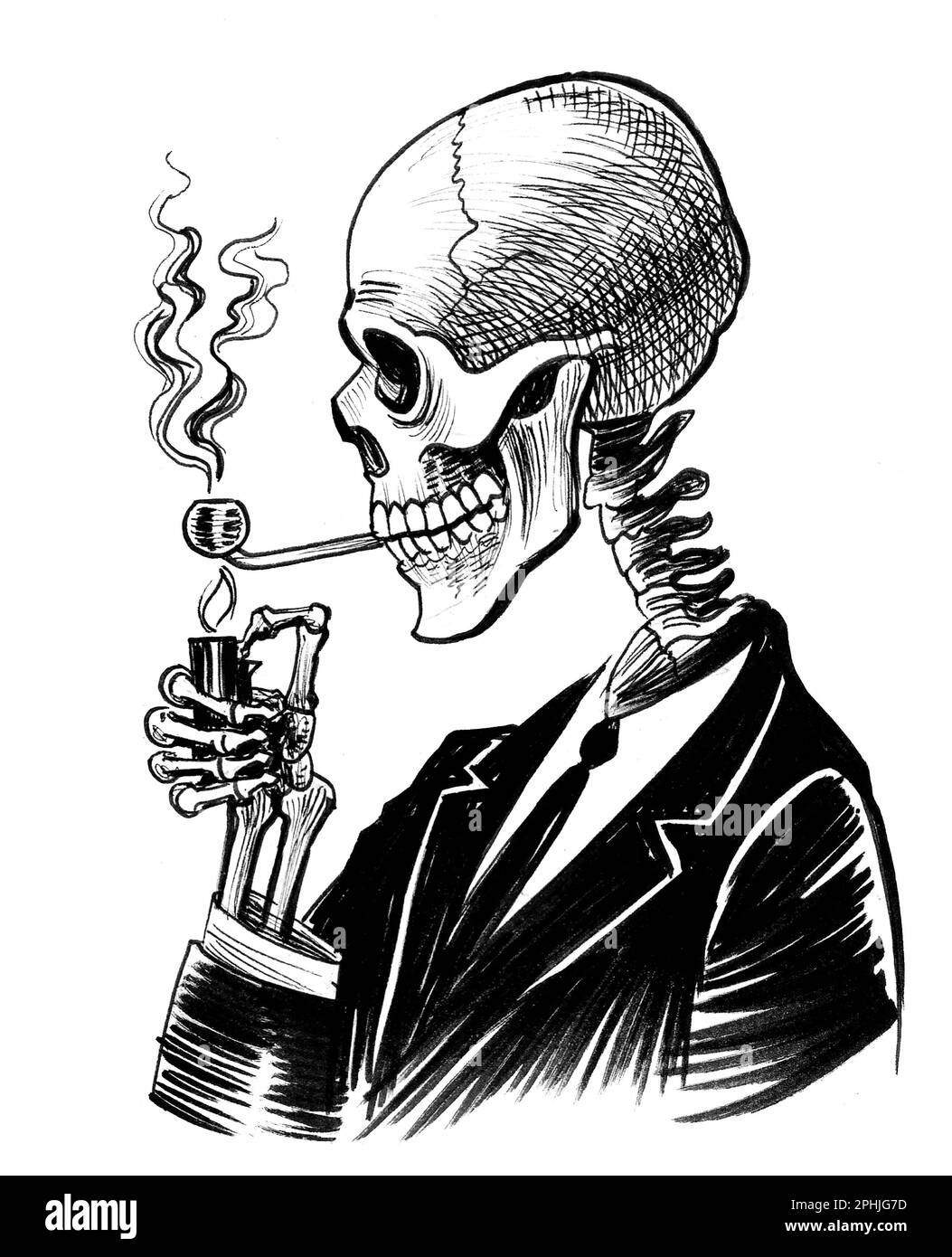 Skeleton Smoking Drawing