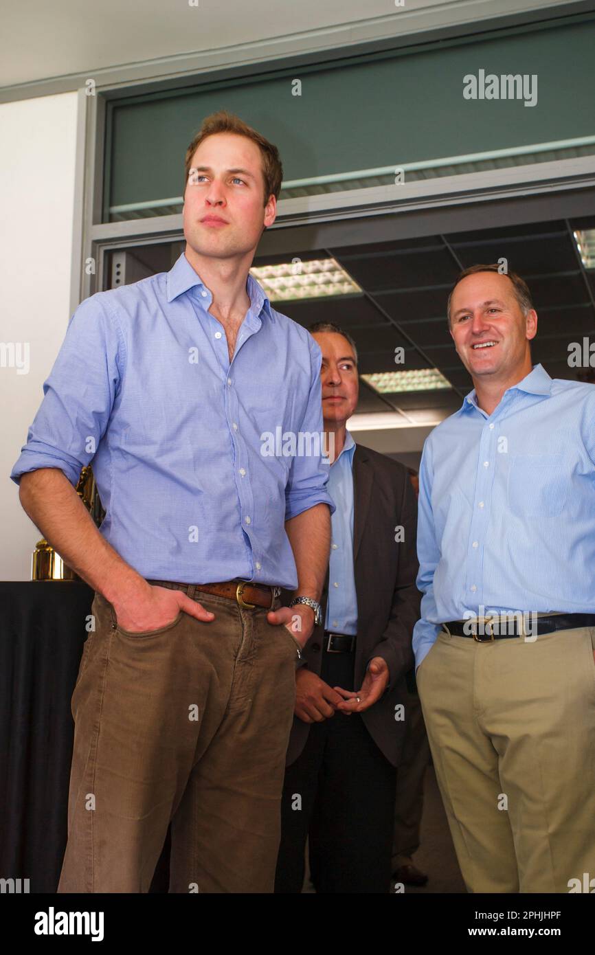 Prince William with New Zealand Prime Minister John Key at Eden Park Rugby Stadium to view ...