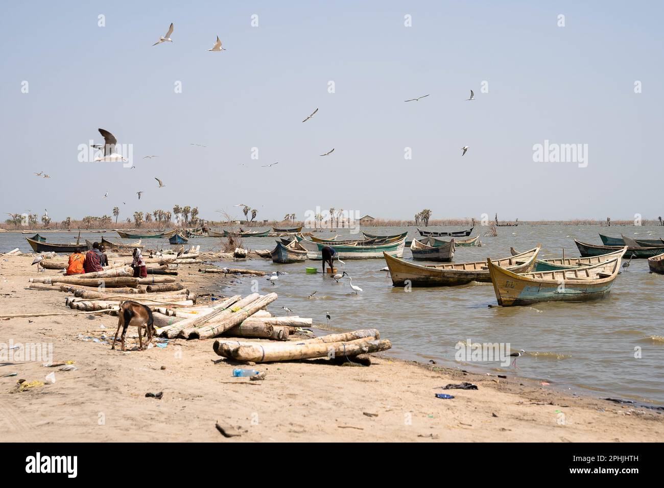 Fishermen boats at Kalokol village, Turkana Lake. The village of ...