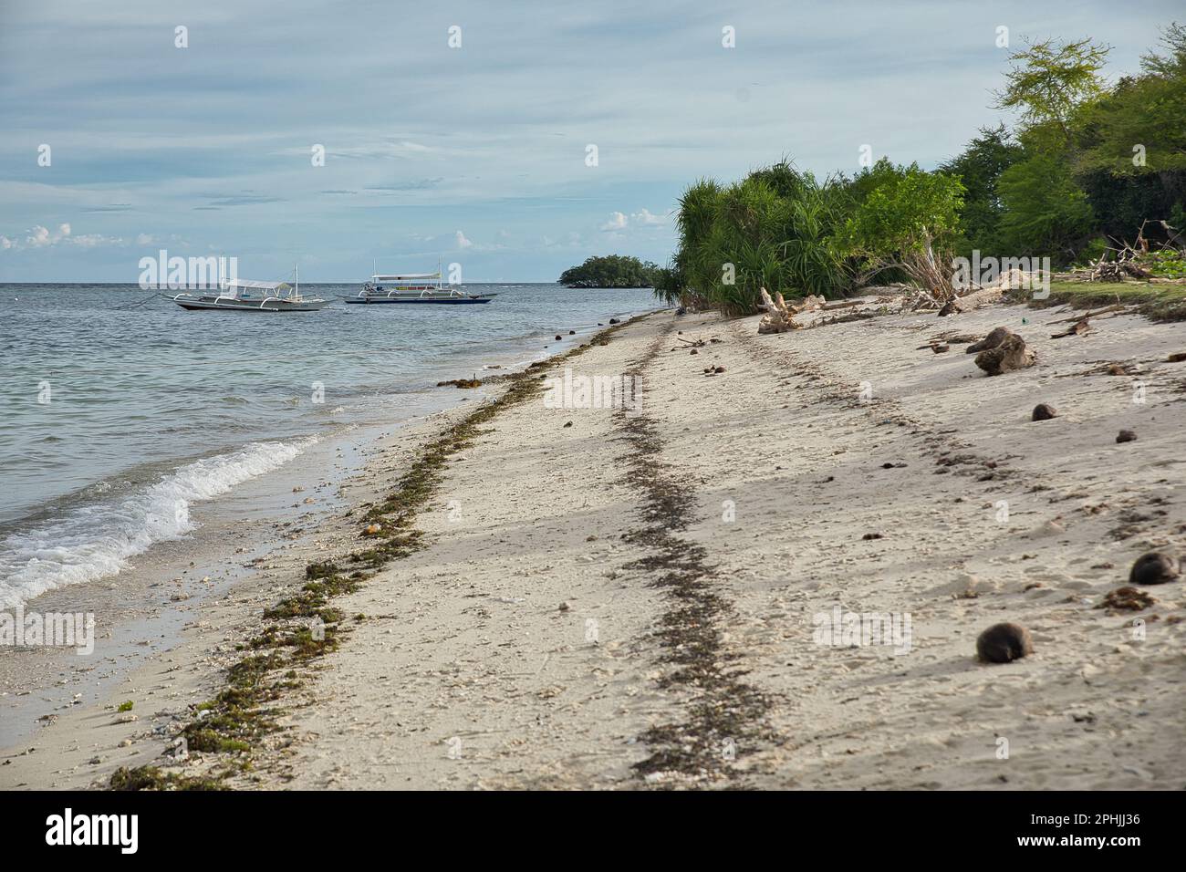 Idyllic, lonely beach on Pamilacan Island in the Philippines with palm ...