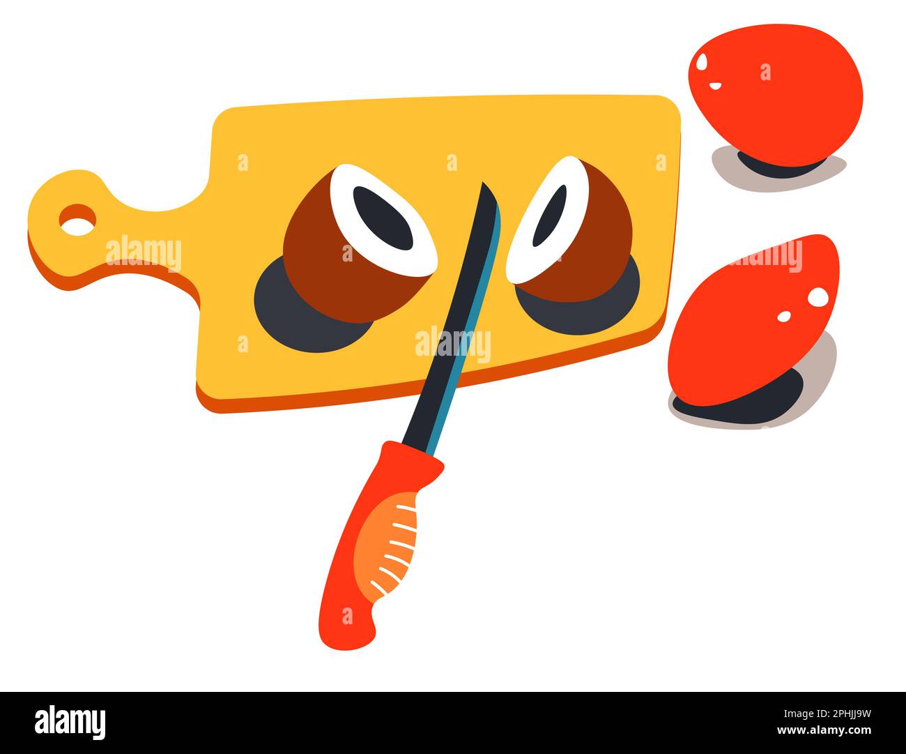 Cutting coconut with knife on wooden board vector Stock Vector Image ...