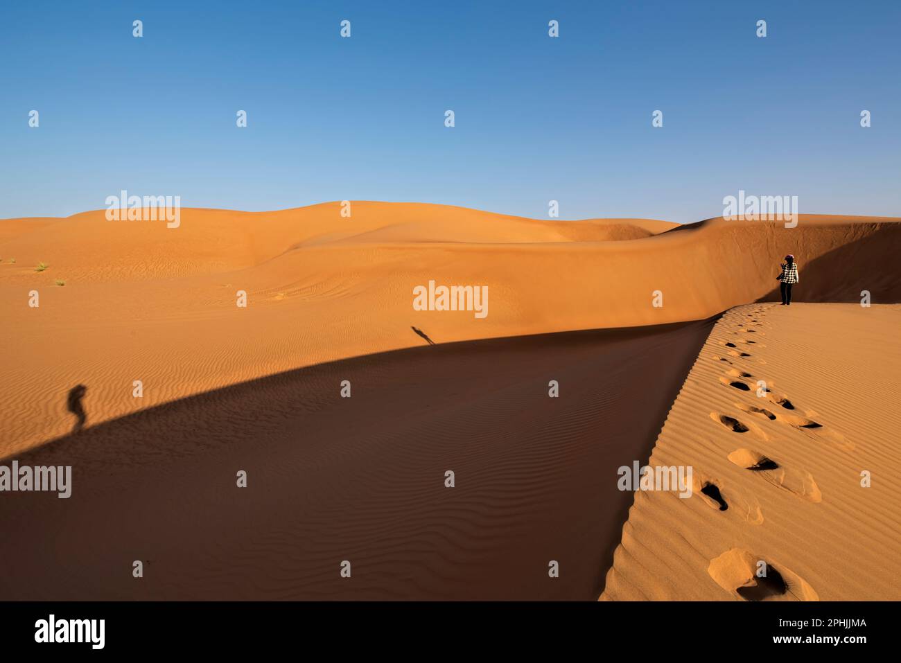 Walking in desert sand dunes, Wahiba Sands, Ash Sharqiyah, Oman Stock ...