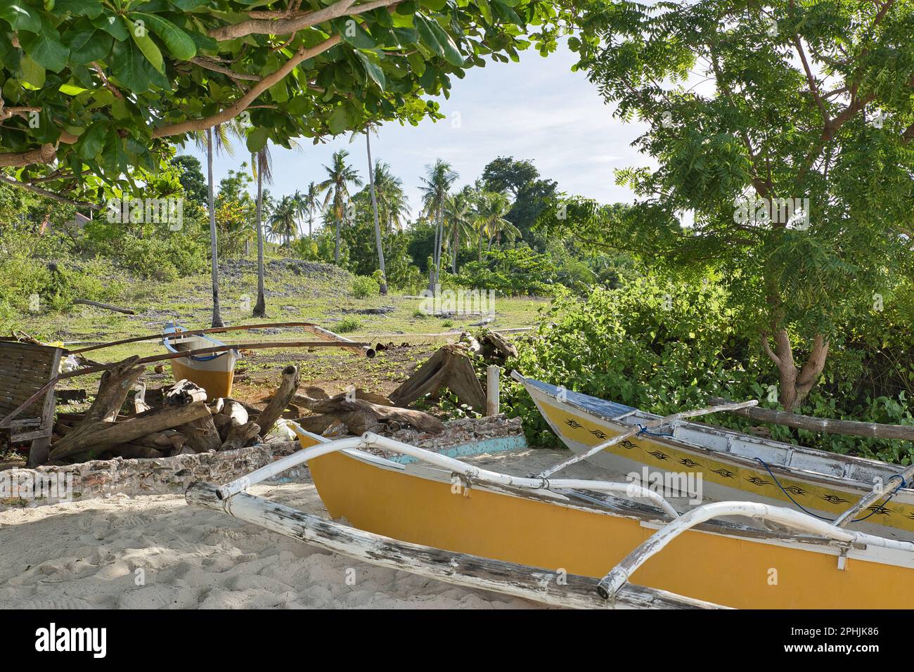 An idyllic clearing enclosed by trees on the beach of Pamilacan Island ...