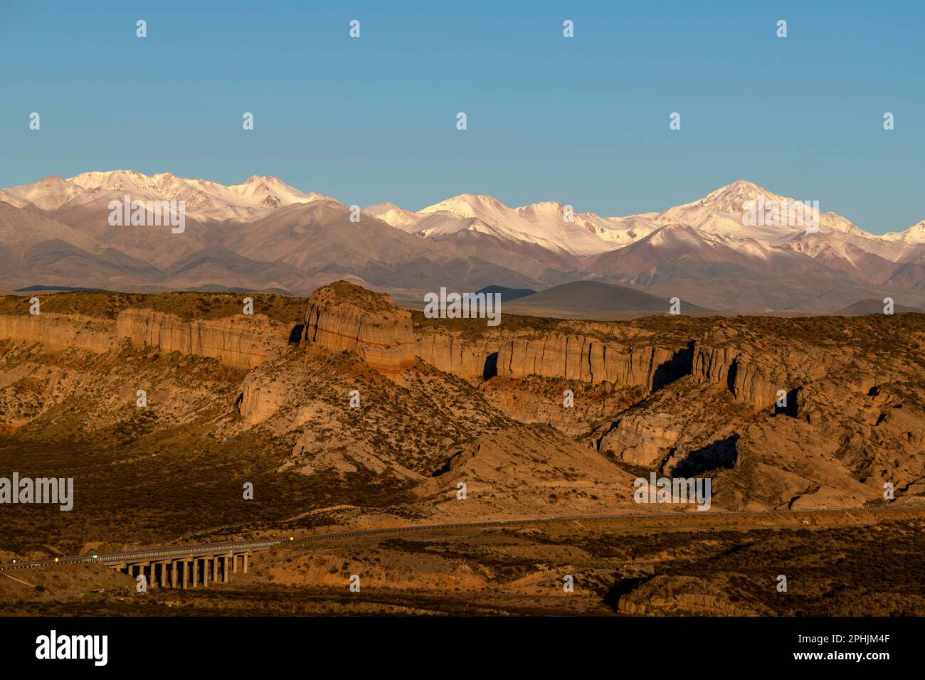 Rugged rocky mountains with the snow of the mighty Andes Mountains in ...
