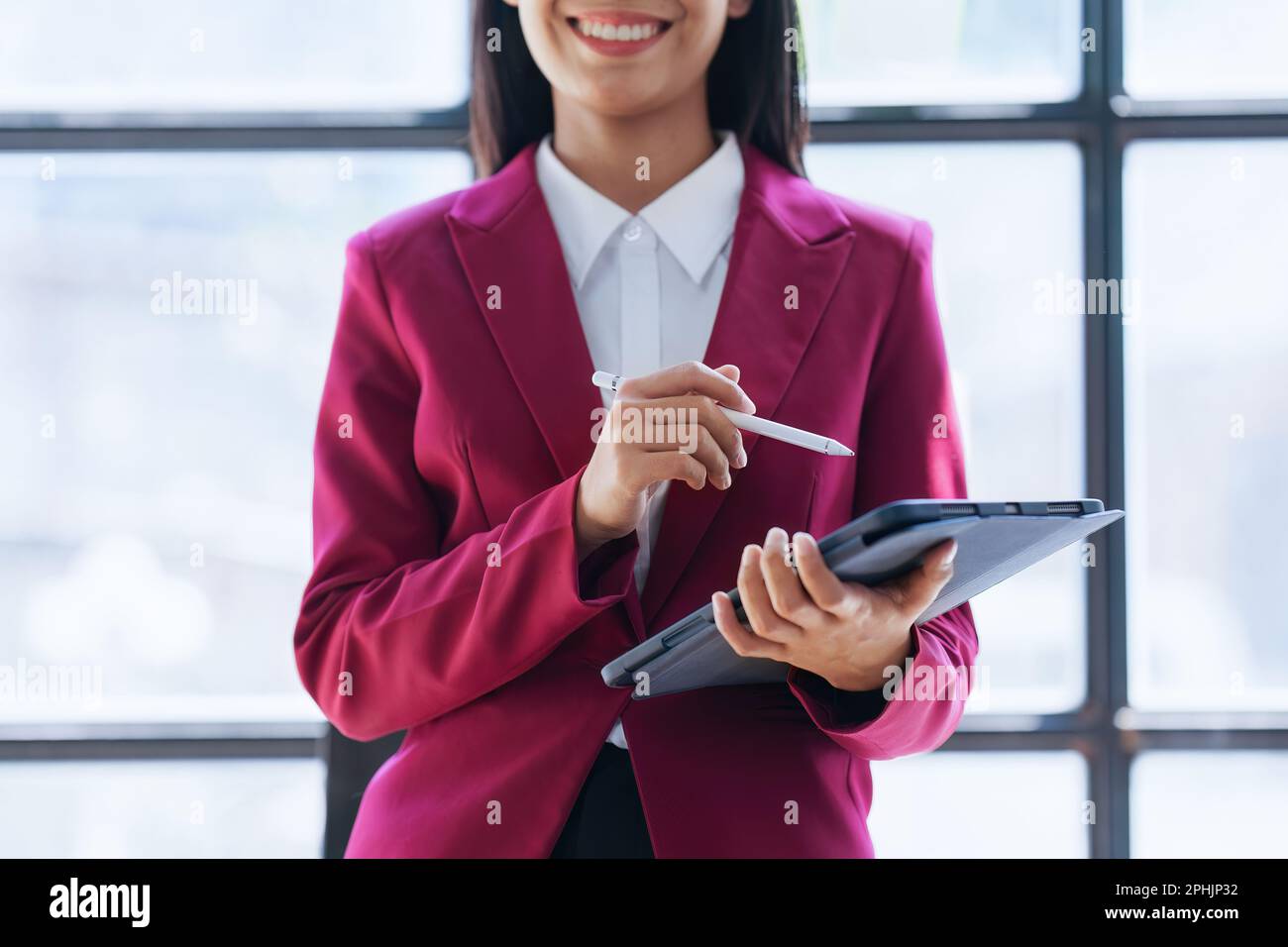 Beautiful Business woman analysis and research with financial graph at ...