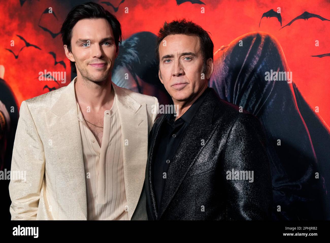 Nicholas Hoult, left, and Nicolas Cage attend the "Renfield" premiere ...