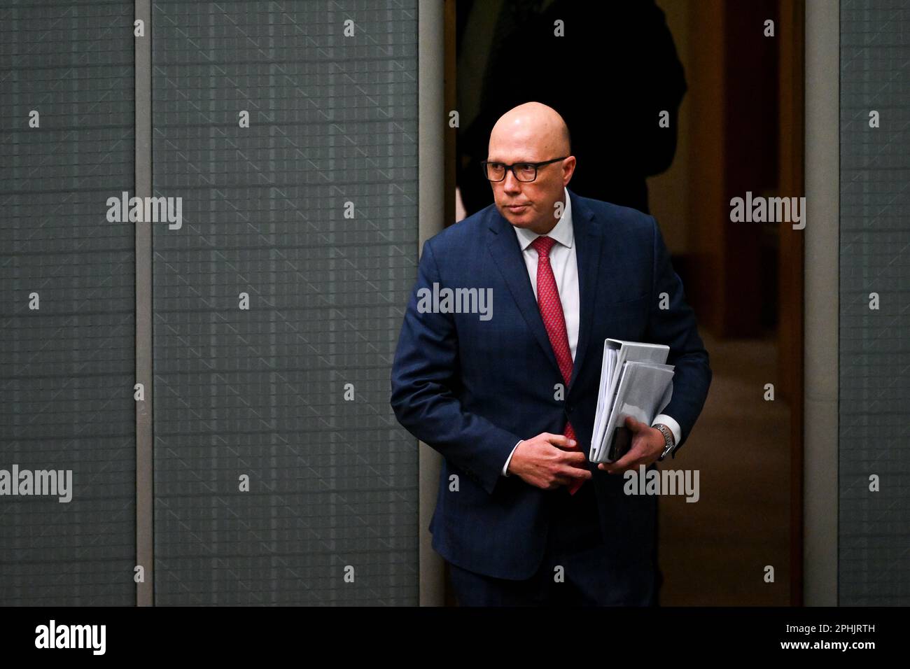 Australian Opposition Leader Peter Dutton leaves during Question Time ...