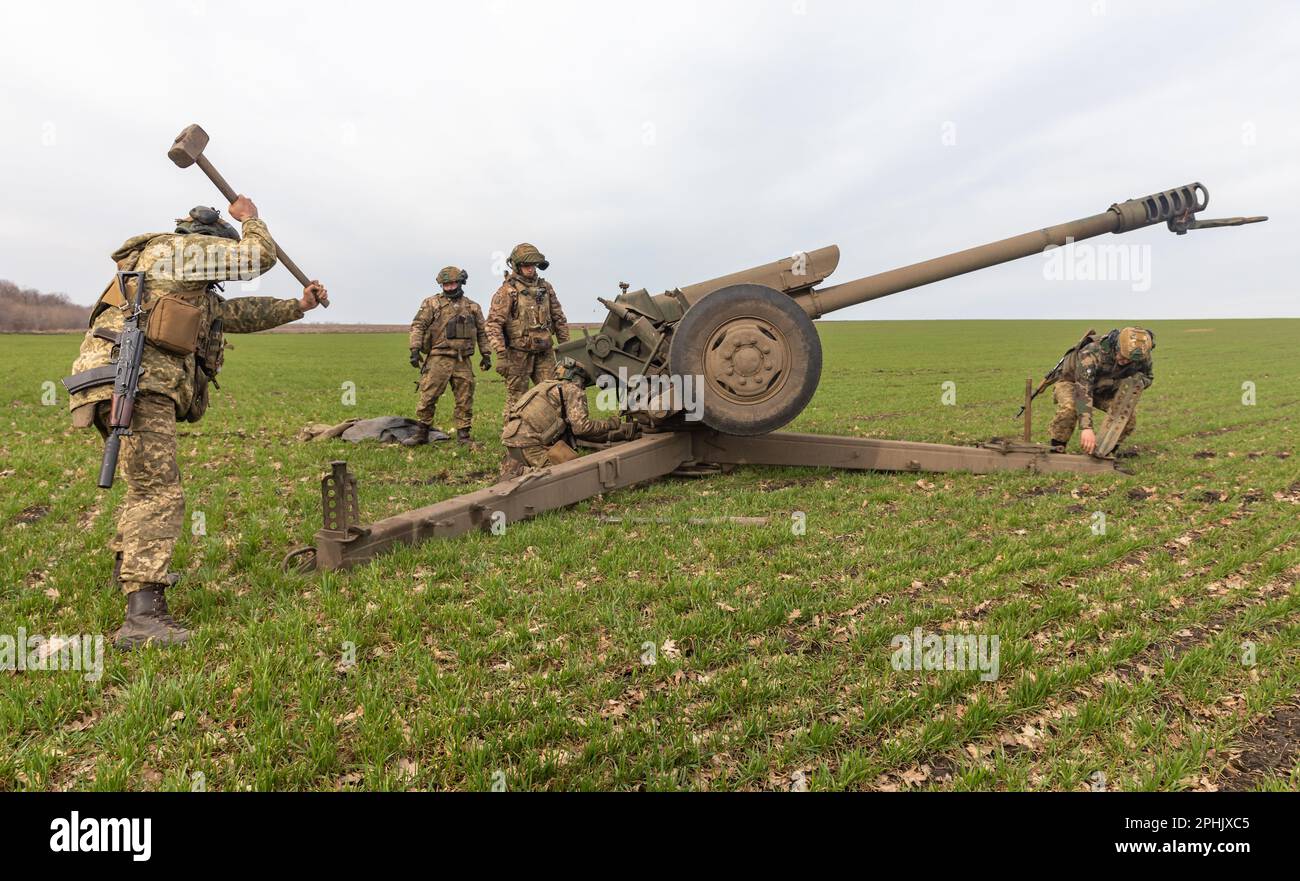DONETSK Reg, UKRAINE - Mar. 21, 2023: A Ukrainian soldier is seen ...