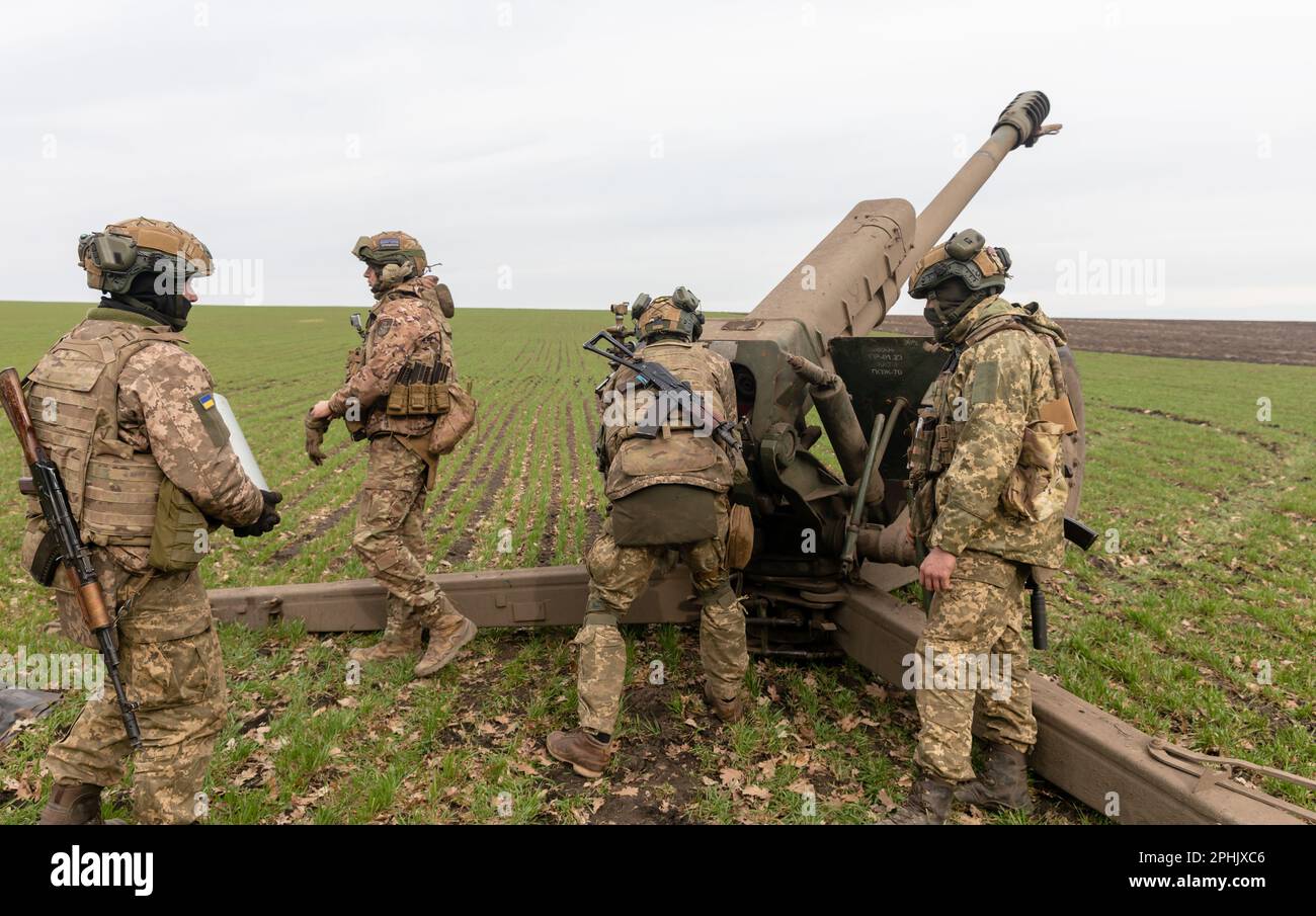 DONETSK Reg, UKRAINE - Mar. 21, 2023: Ukrainian Armed Forces soldier ...
