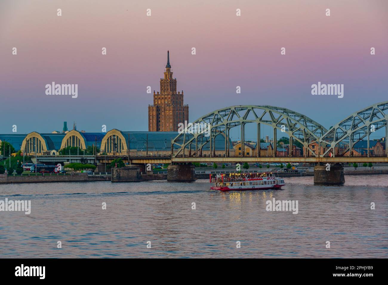 Sunset view of the zeppelin hangars and the academy of sciences ...