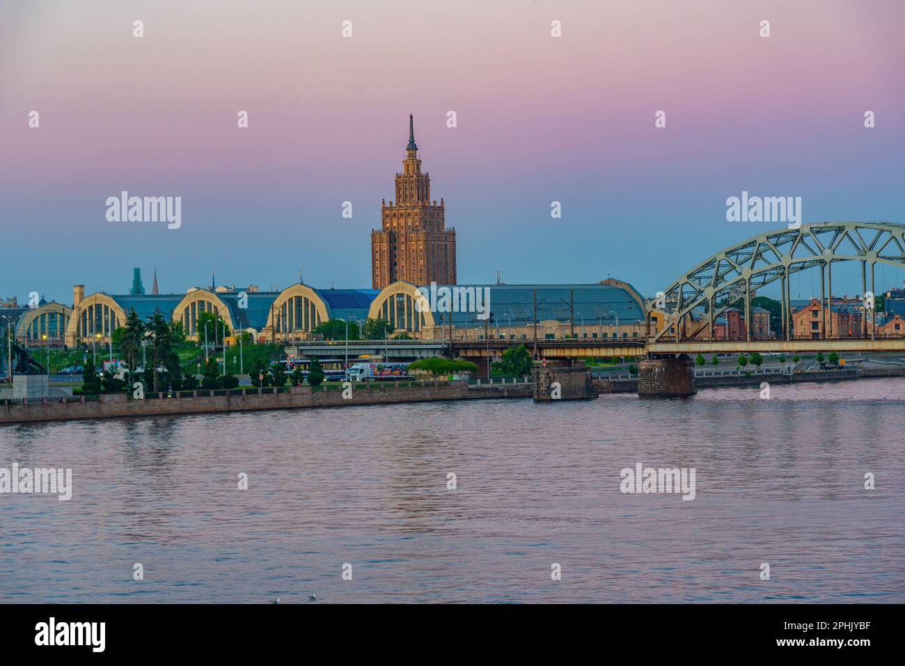 Sunset view of the zeppelin hangars and the academy of sciences ...