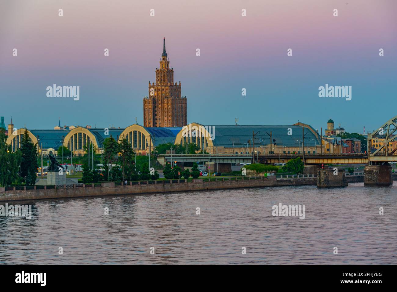 Sunset view of the zeppelin hangars and the academy of sciences ...
