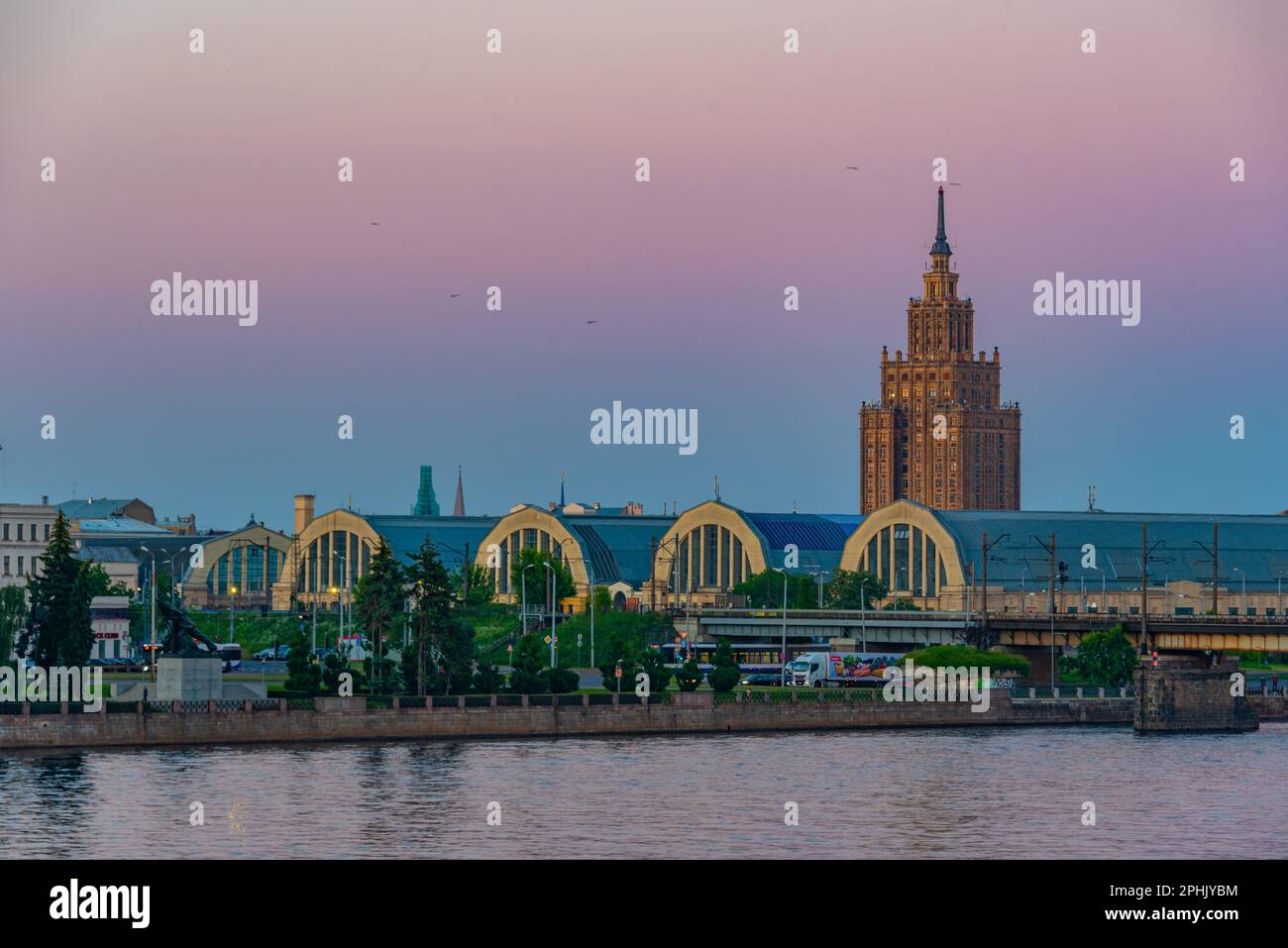 Sunset view of the zeppelin hangars and the academy of sciences ...