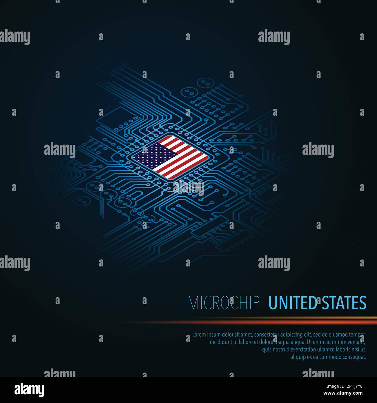 Electric circuit perspective USA blue microchip Stock Vector Image ...