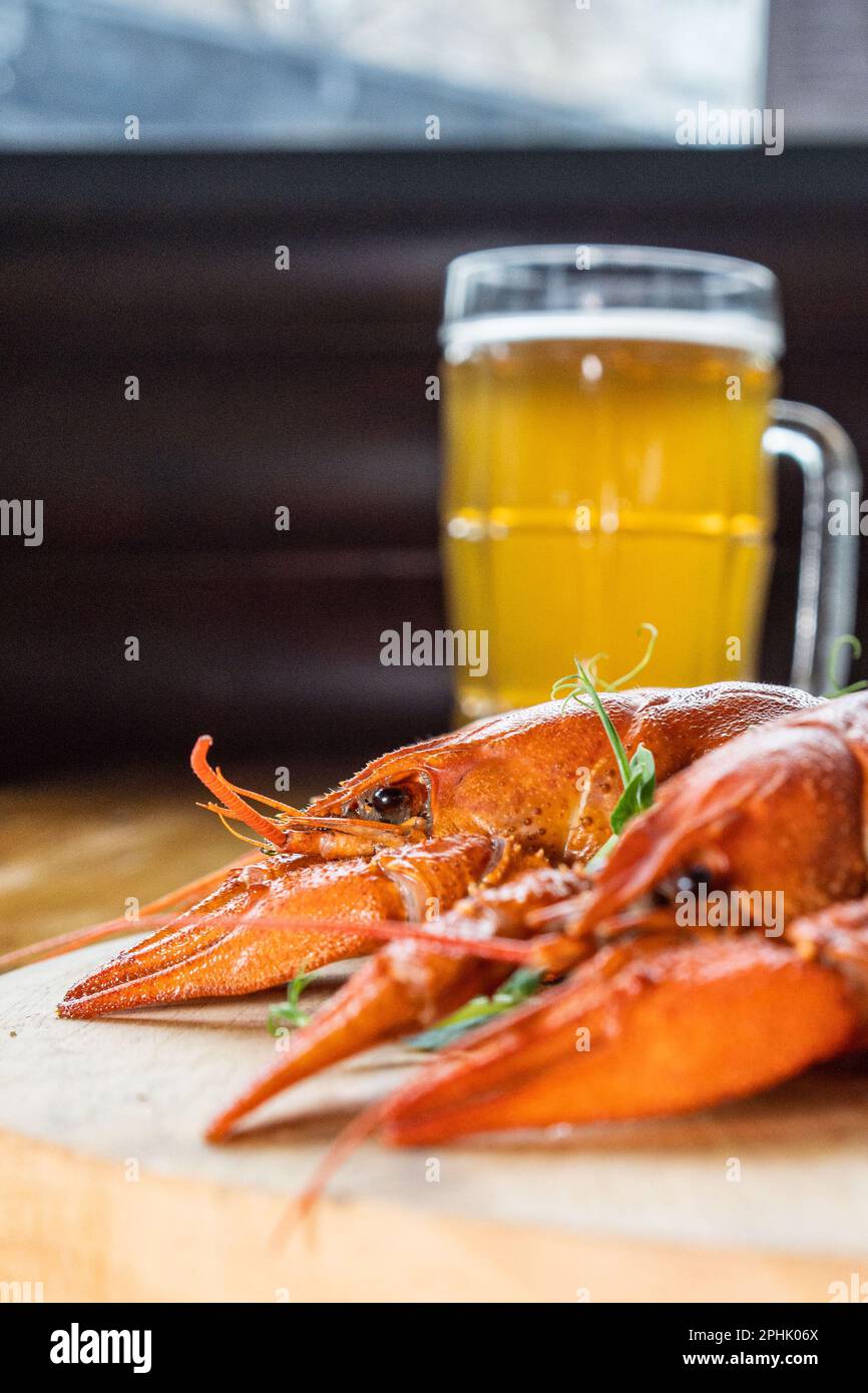 River boiled crayfish. Red cooked crayfish. Plate with crayfish Stock ...