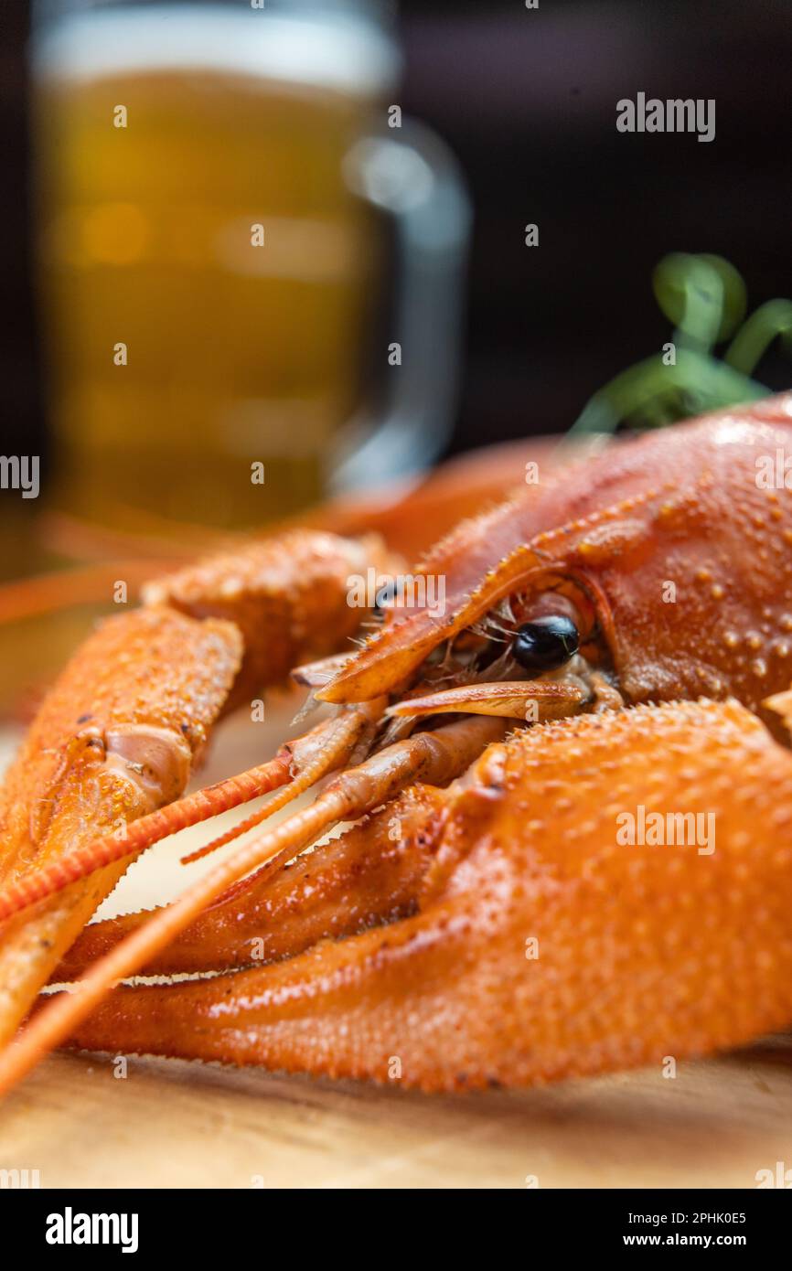 River boiled crayfish. Red cooked crayfish. Plate with crayfish Stock ...