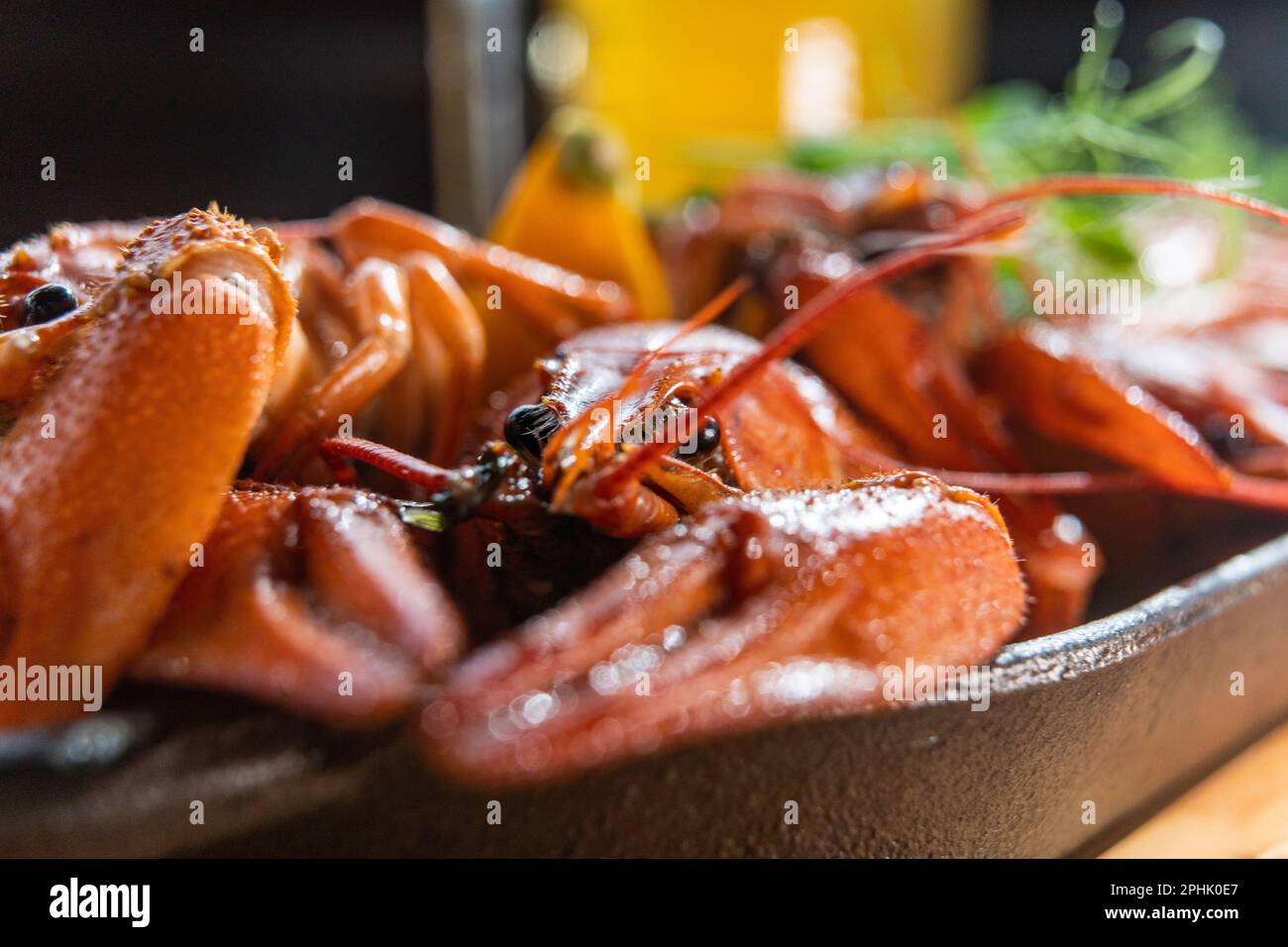 River boiled crayfish. Red cooked crayfish. Plate with crayfish Stock ...