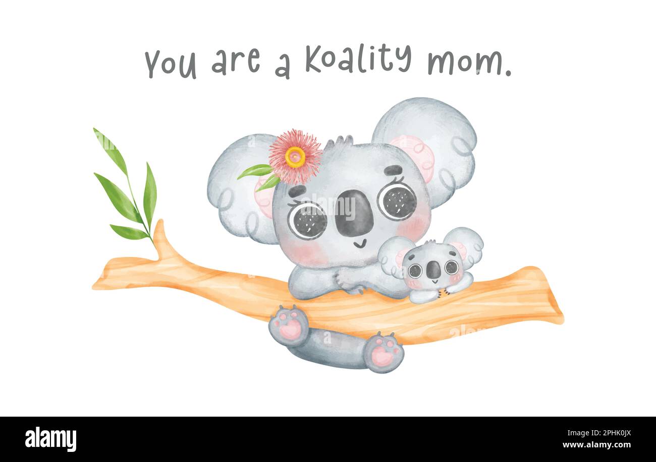 Adorable innocence Australia Koala mother and baby hanging on tree ...