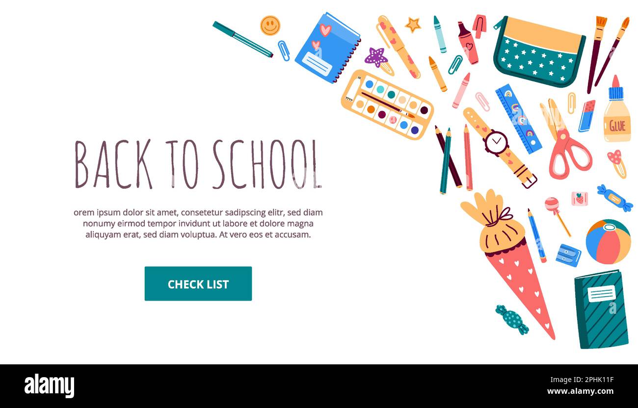 Banner,header with school stationery objects.Vector illustration in ...
