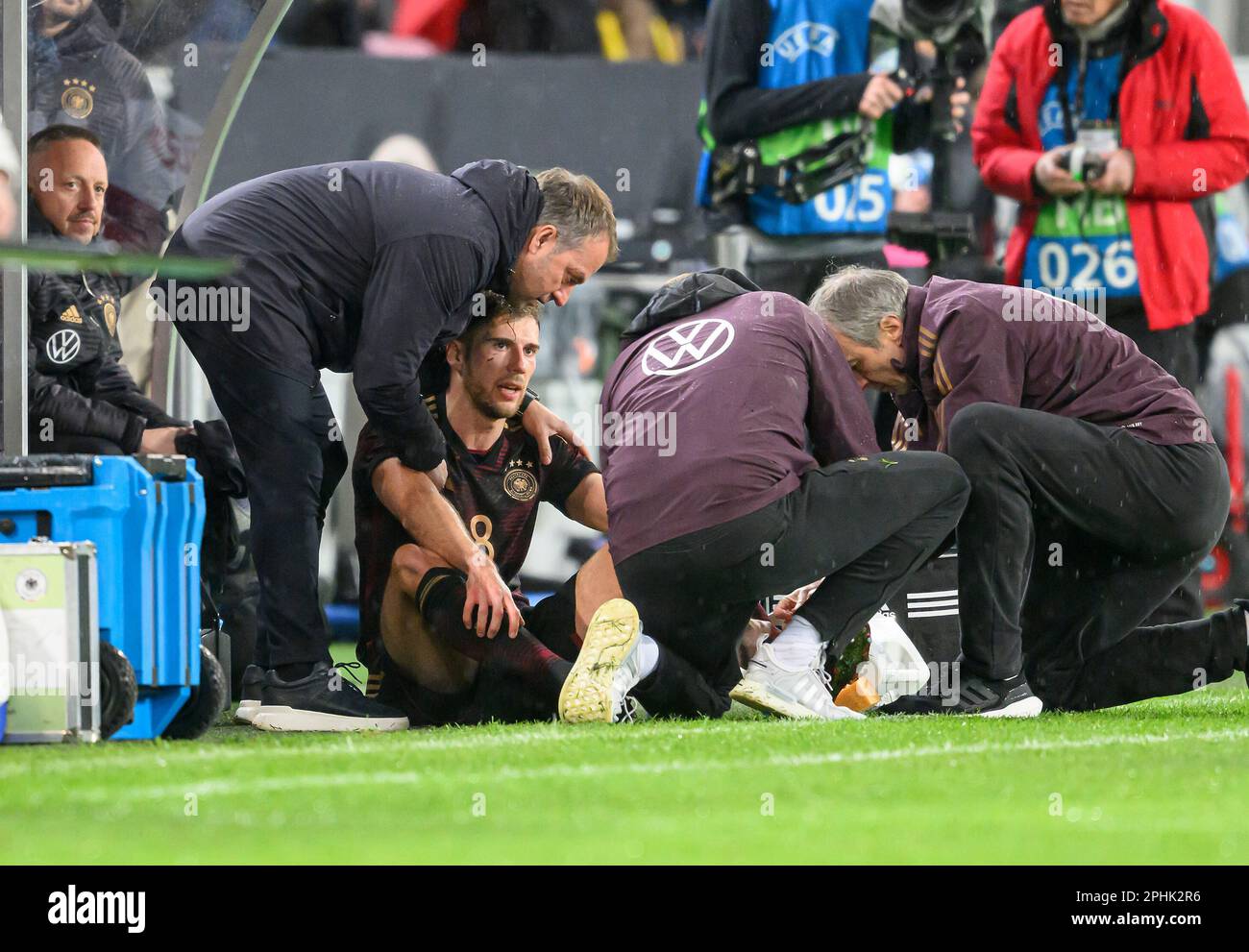 Koeln/Germany. March 28th, 2023, Leon GORETZKA (GER) injured on the ...