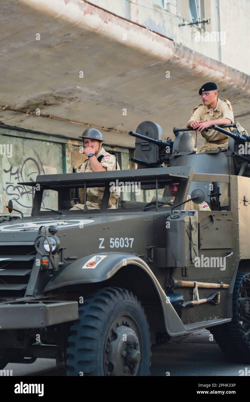 Hel, Poland - August 2022 Military troops marching during 3 May Polish ...
