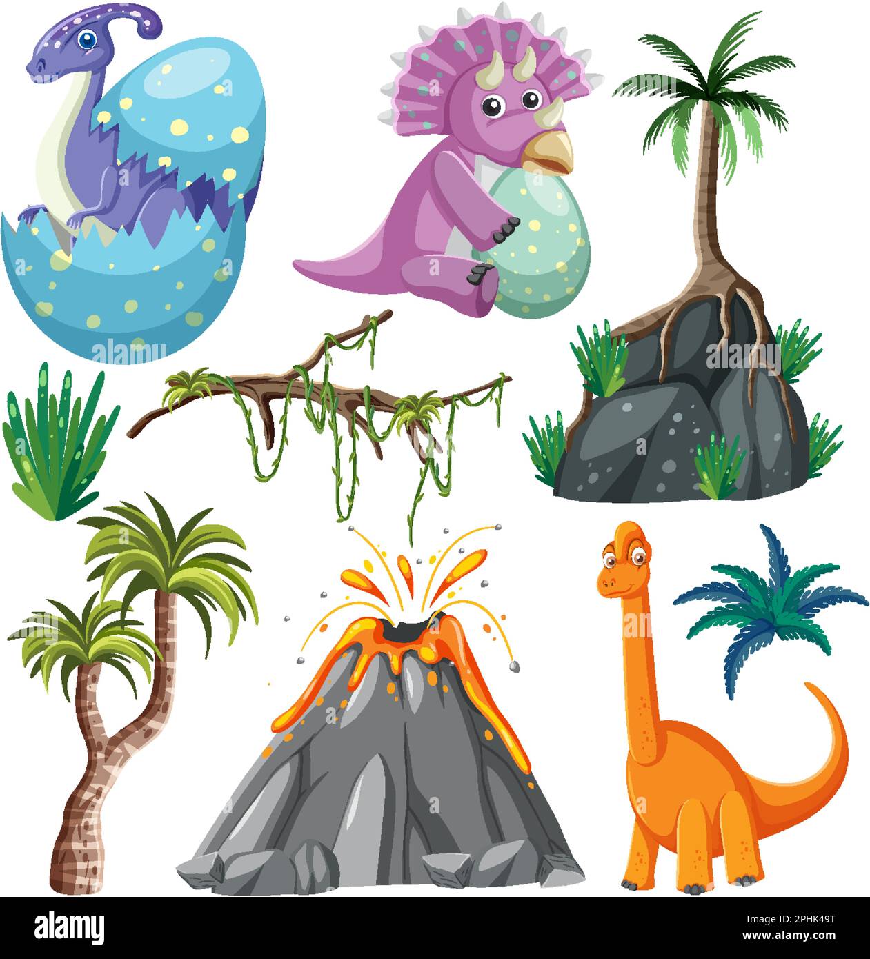 Dinosaurs and Natural Elements Vector Collection illustration Stock ...