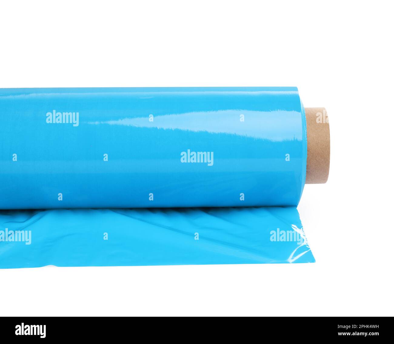 Roll of light blue stretch wrap isolated on white Stock Photo - Alamy