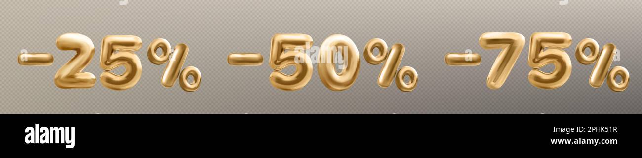 Realistic set of 25, 50, 75 percent off discount symbols isolated on ...