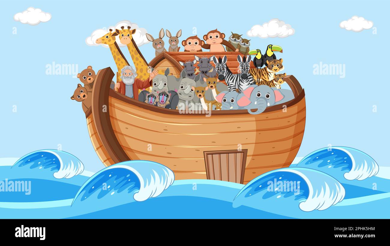 Noah's Ark with Animals illustration Stock Vector Image & Art - Alamy