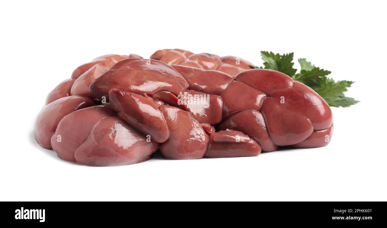 Fresh raw kidney meat with parsley on white background Stock Photo - Alamy