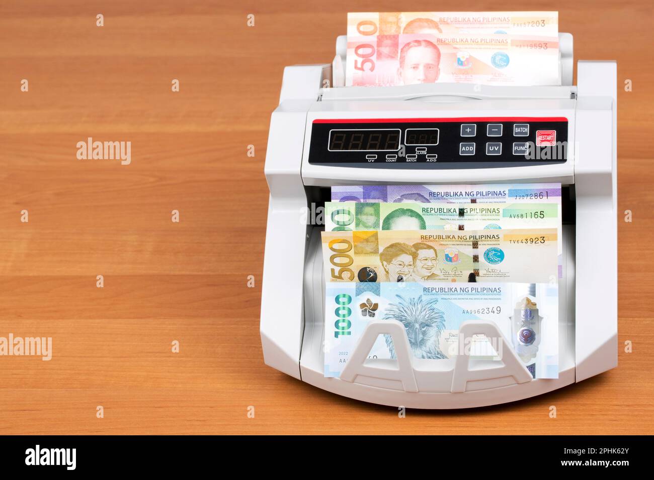 Philippine money - peso in a counting machine Stock Photo - Alamy