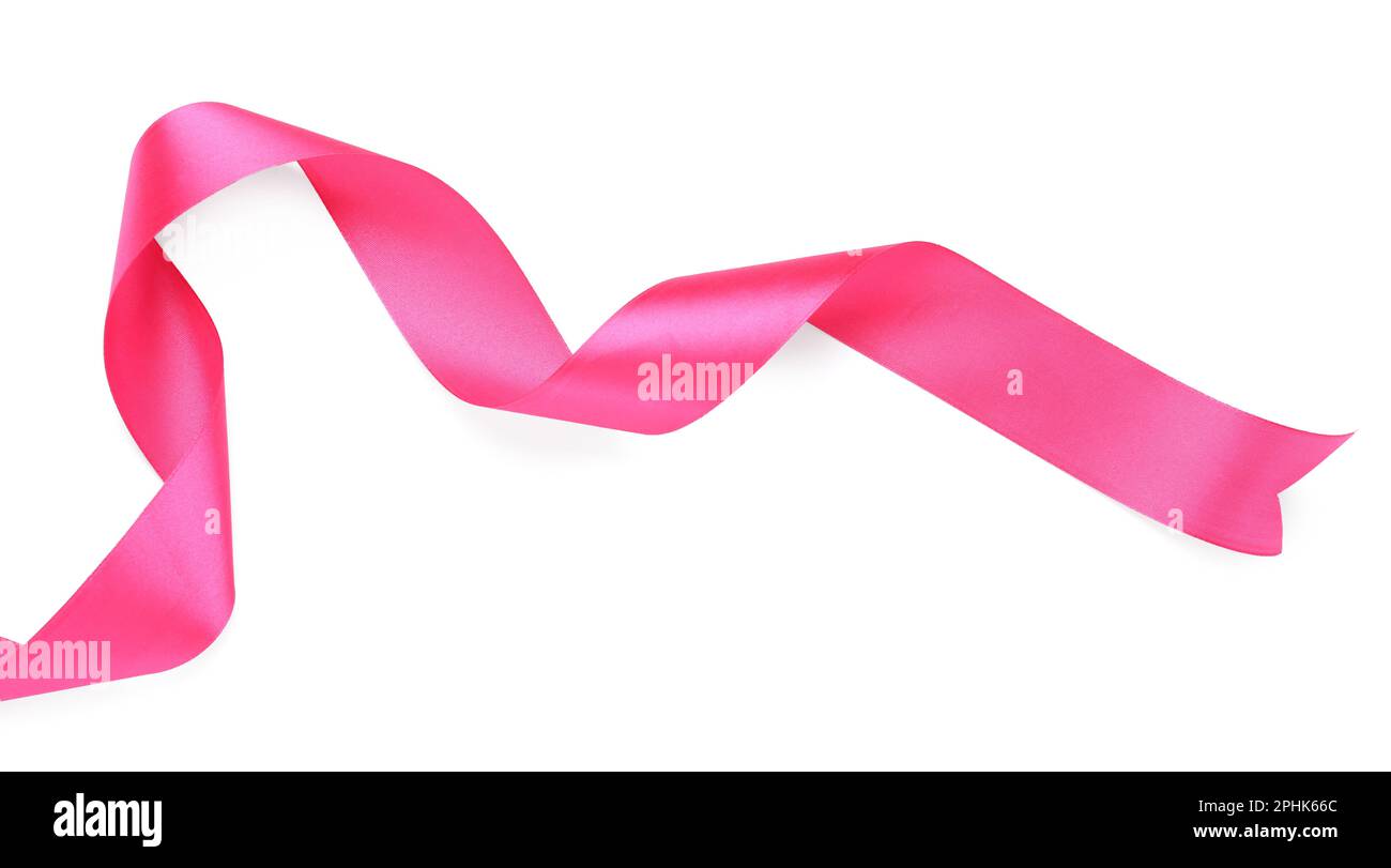Beautiful pink ribbon isolated on white, top view Stock Photo - Alamy